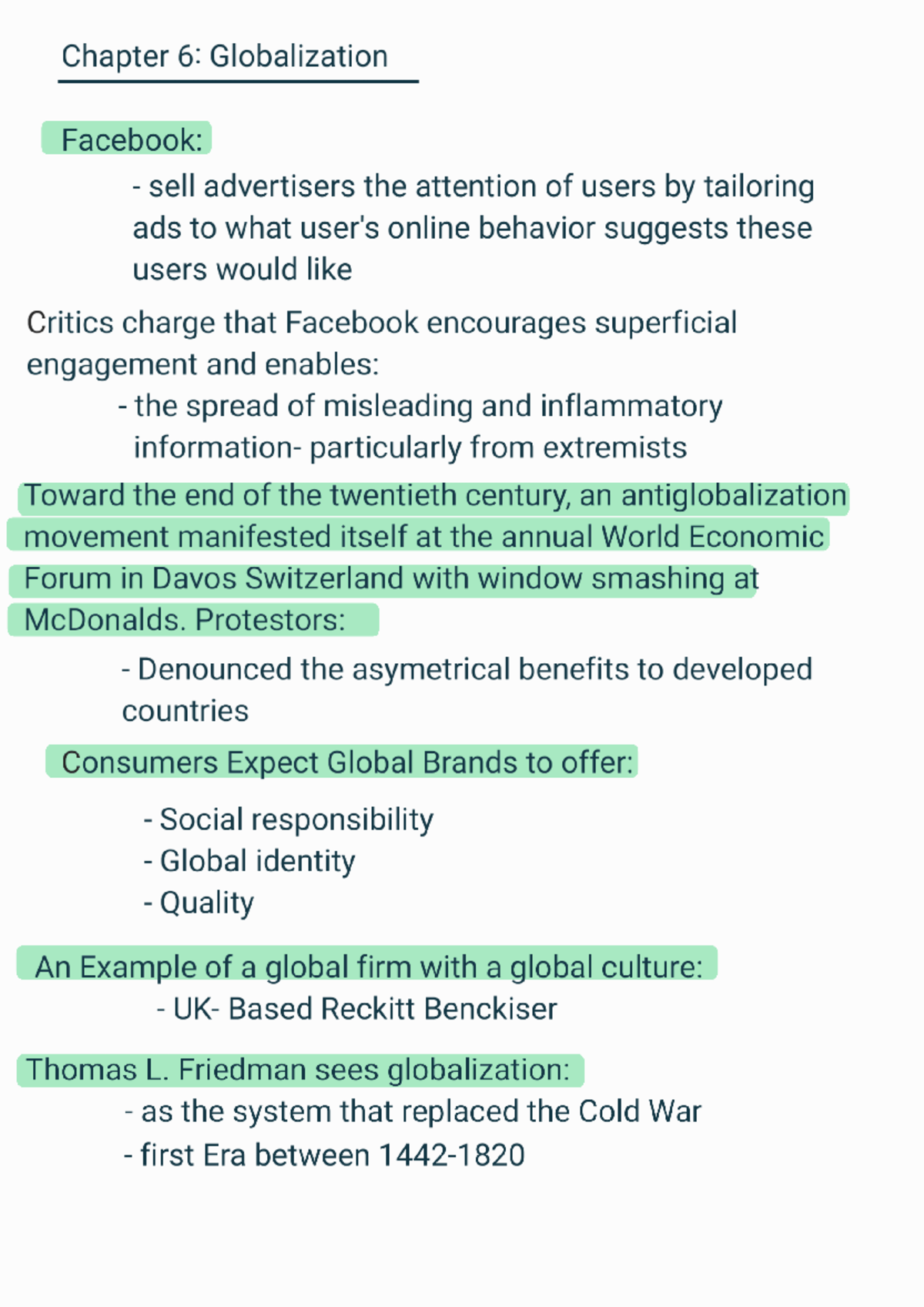 Test 2 Study - Chapter 6 - Chapter 6: Globalization Facebook: sell ...