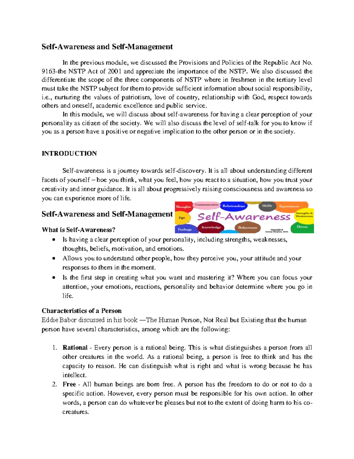 Self awareness and self development - Self-Awareness and Self ...