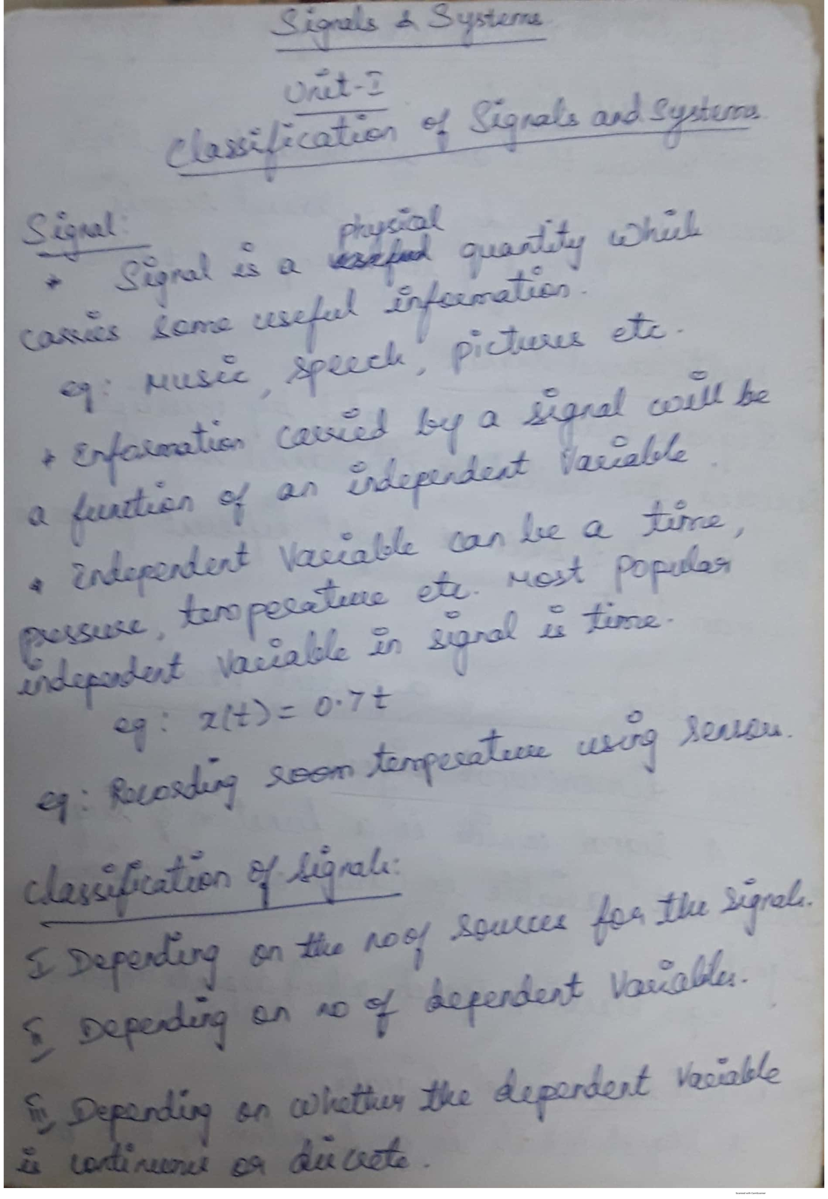 SS U1 - Signals and Systems Unit 1 - Signals Systems classification of Signals and Systems ...