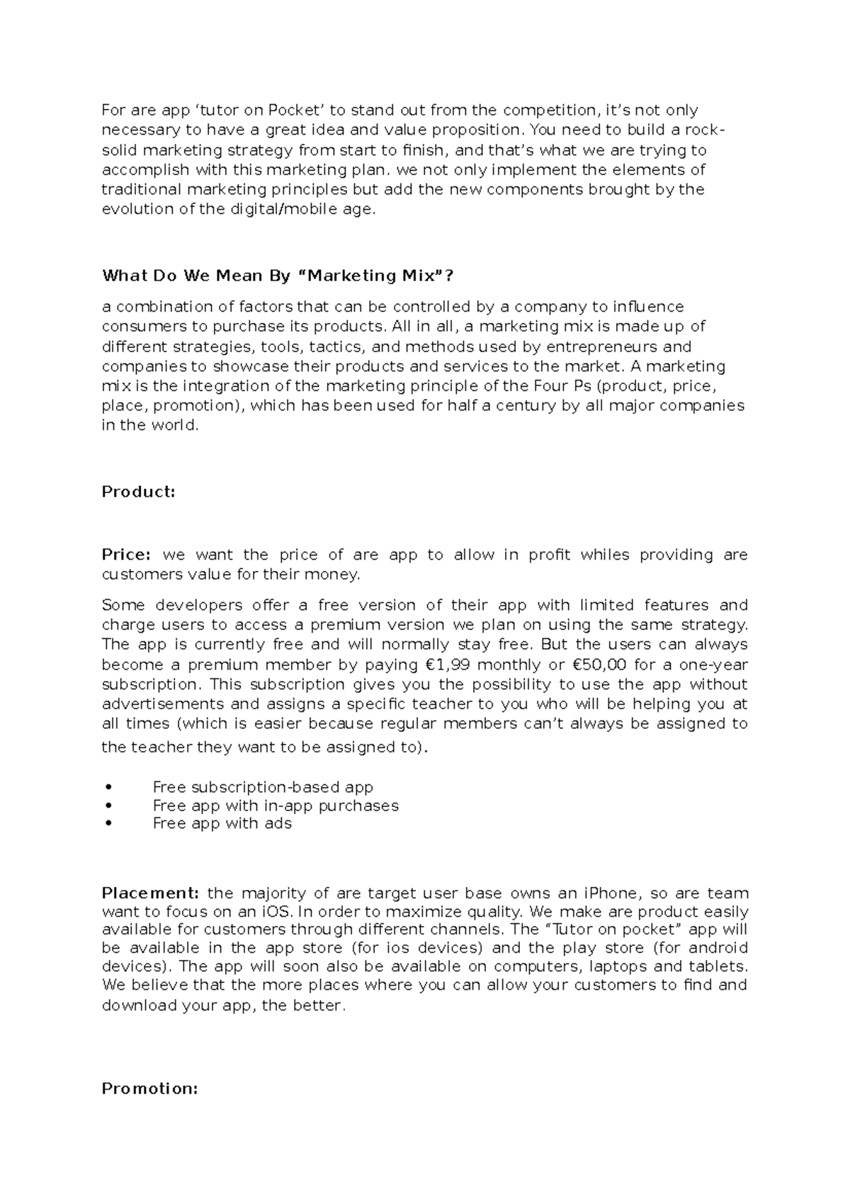 THE 4 P's engels - Vak sales support - For are app ‘tutor on Pocket’ to ...