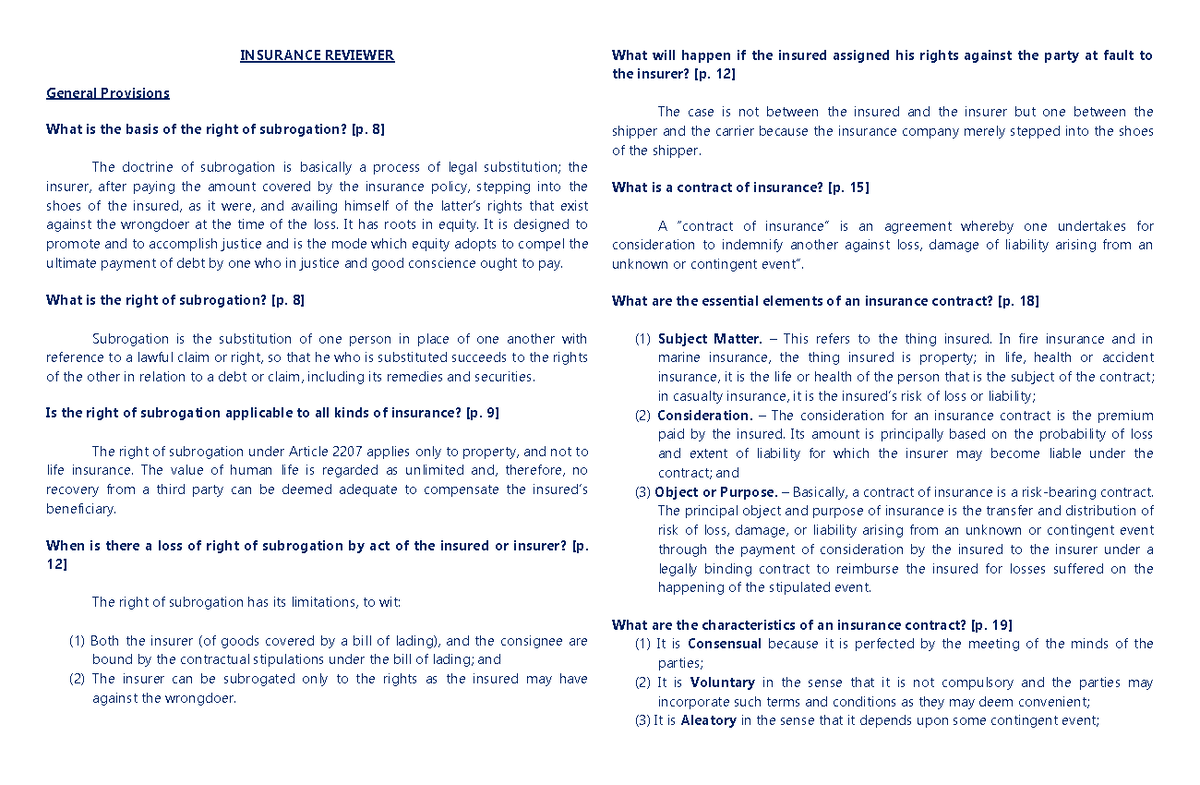 Insurance reviewer de leon - INSURANCE REVIEWER General Provisions What ...