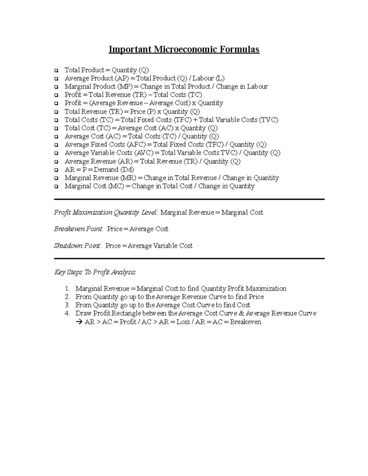 Important Microeconomic Formulas - Studocu