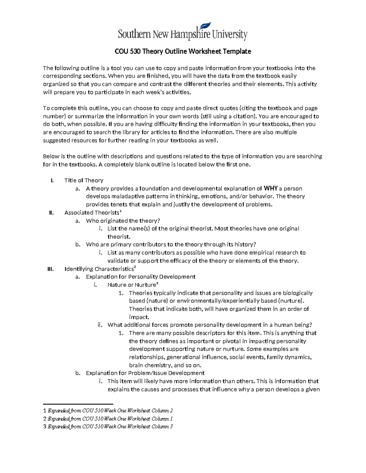 Theory outline week 7 - COU 530 Theory Outline Worksheet Template The ...