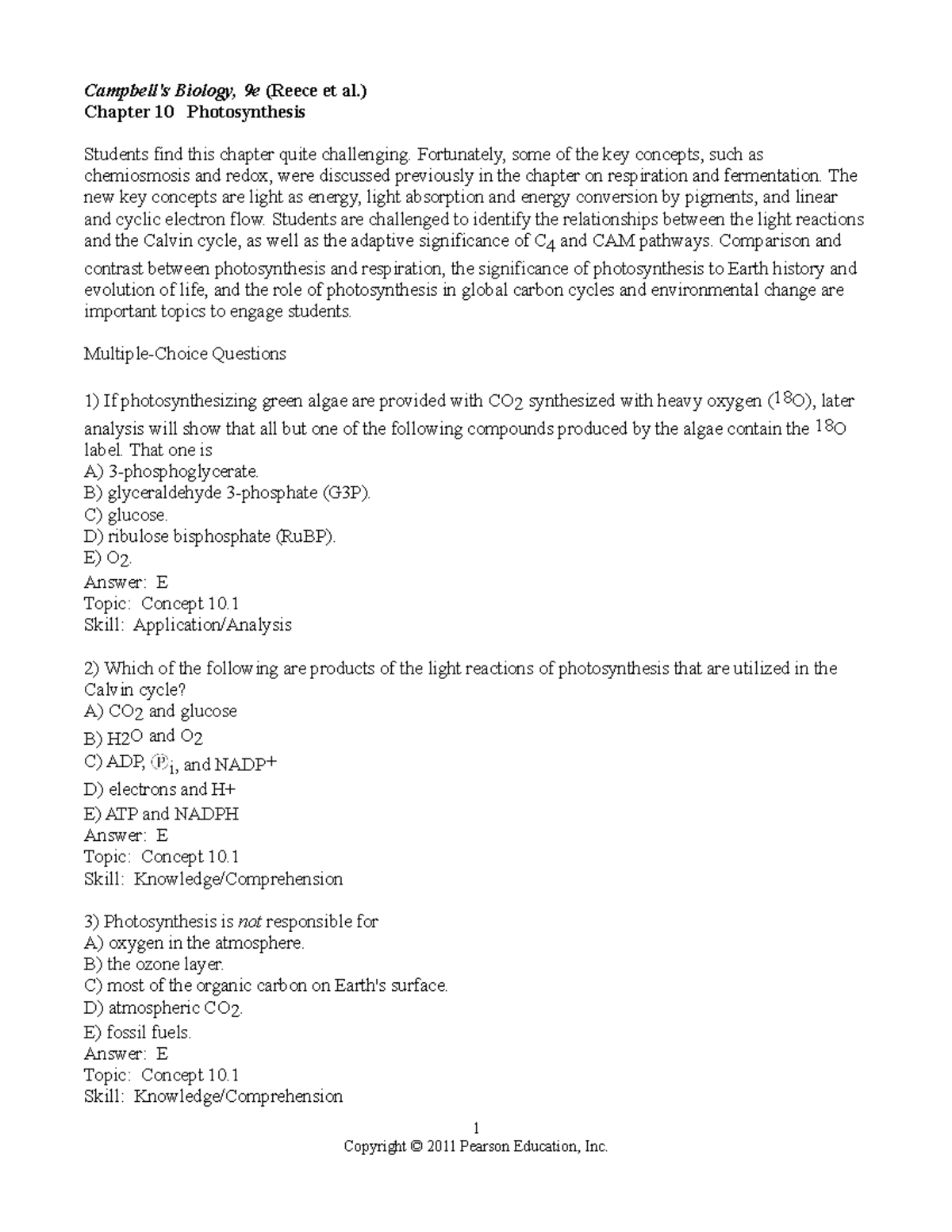 BIology 1021 notes - exam practice quiz questions - Campbell's Biology ...