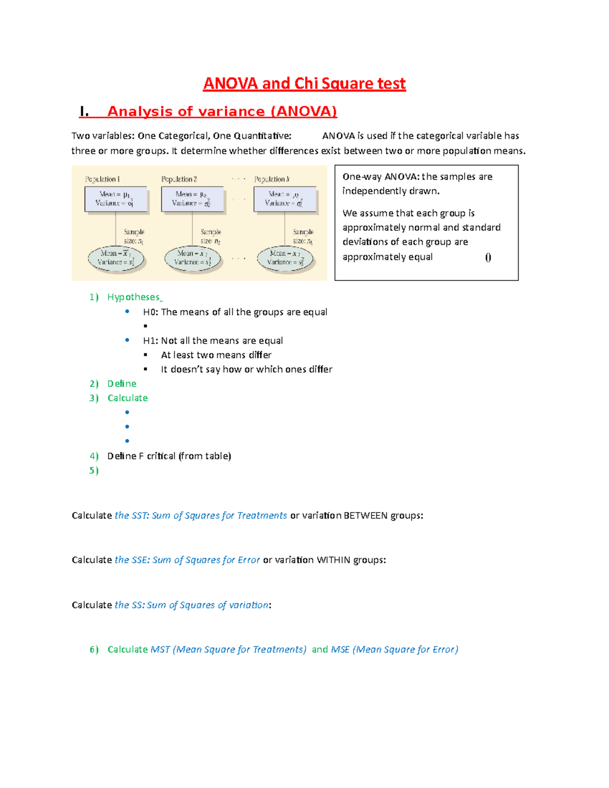 Resum Anova and Chi Square test - ANOVA and Chi Square test I. Analysis ...