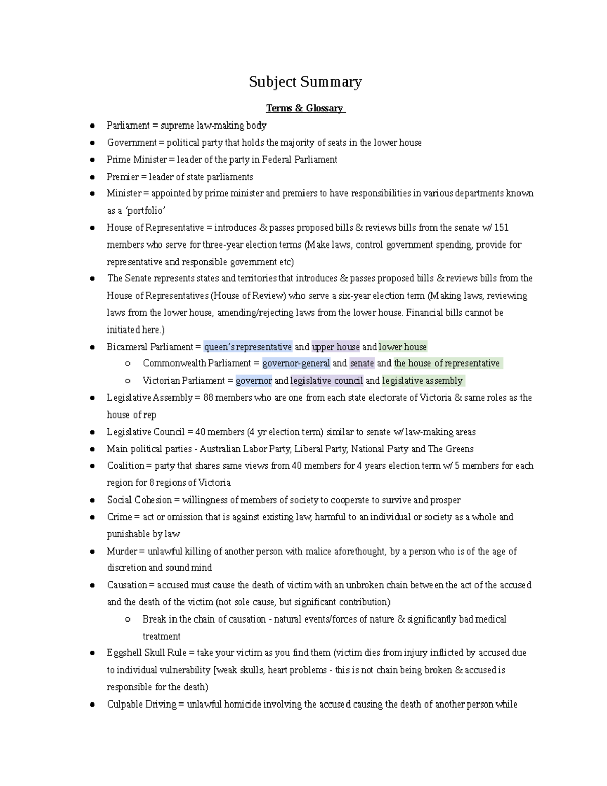 legal studies unit 1 exam summary unit 1 exam summary - Subject Summary ...