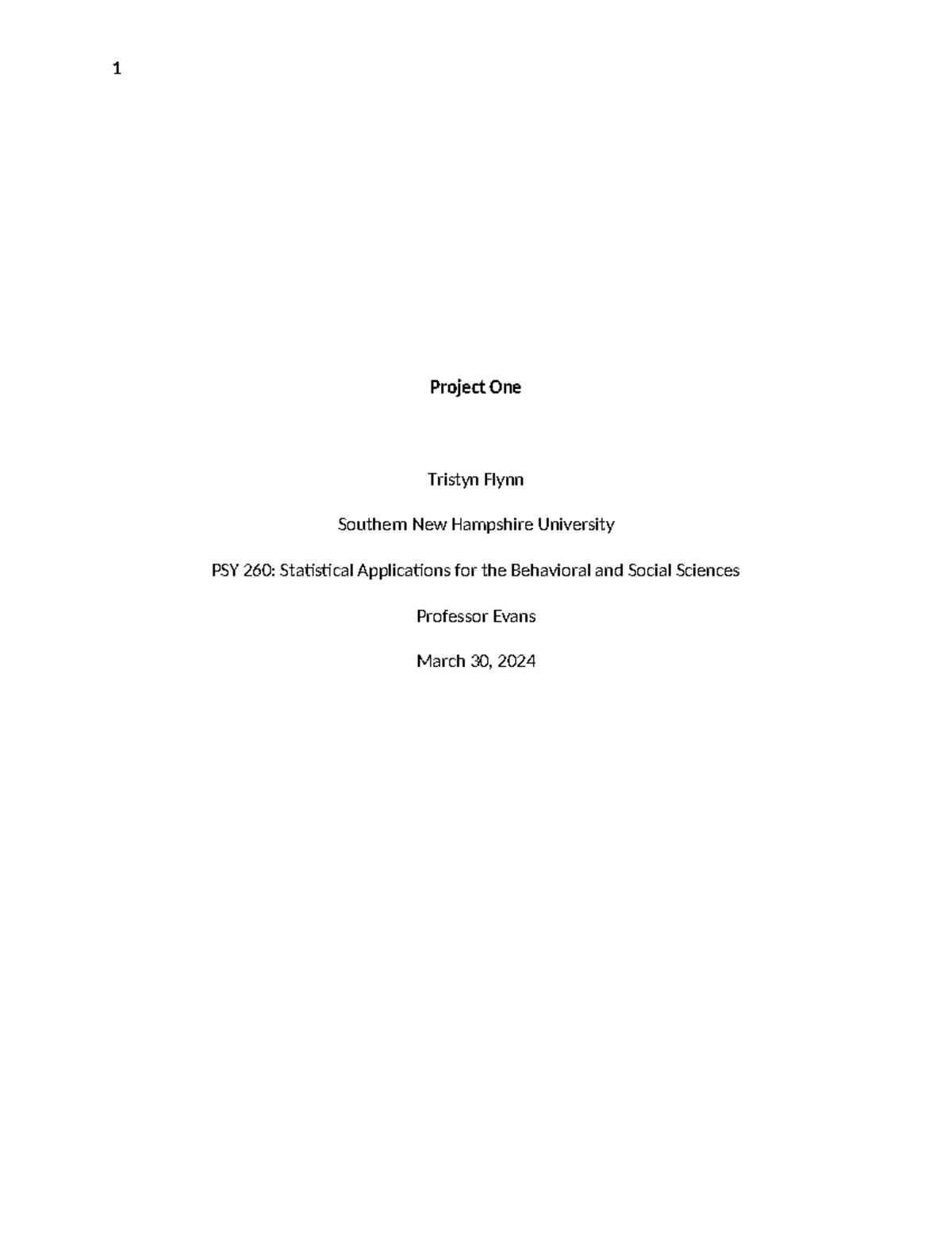 PSY260 Project One - Project One Tristyn Flynn Southern New Hampshire ...