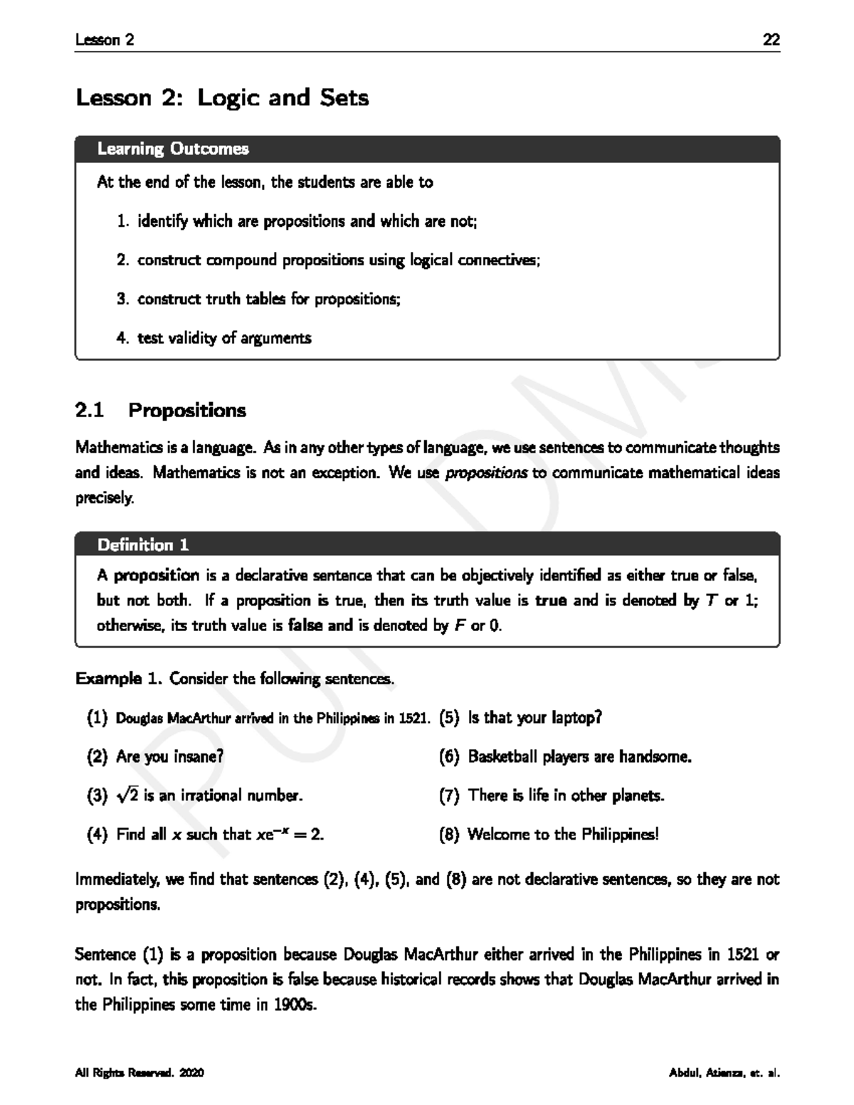 MMW1 - Reviewer - Lesson 2 22 Lesson 2: Logic and Sets Learning ...