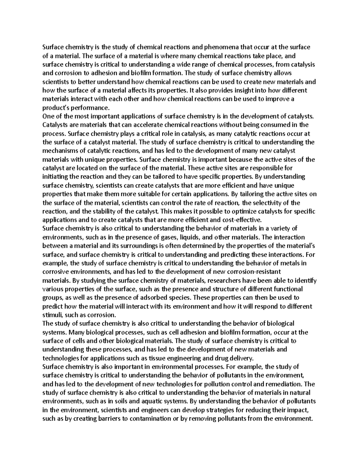 Surface chemistry is the study of chemical reactions and phenomena that ...