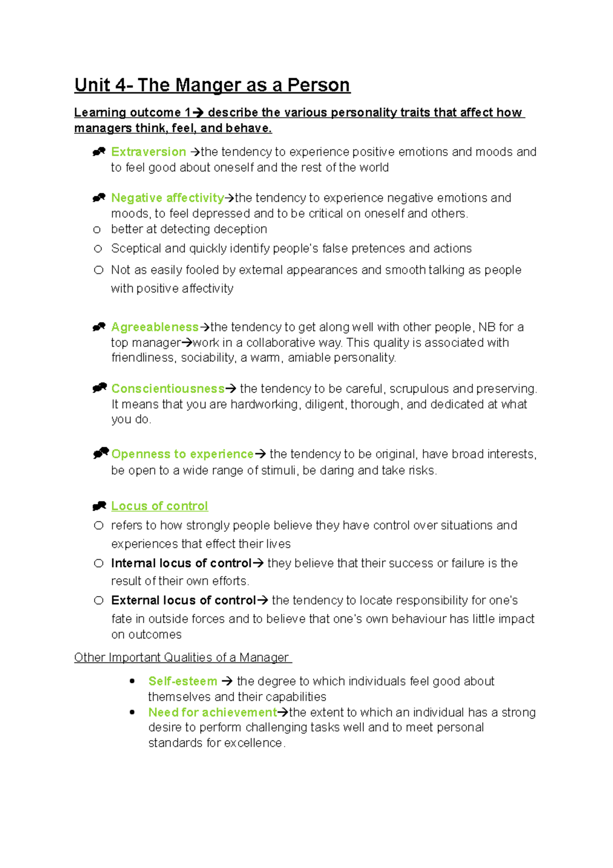 Notes on unit 4 - Unit 4- The Manger as a Person Learning outcome 1 ...