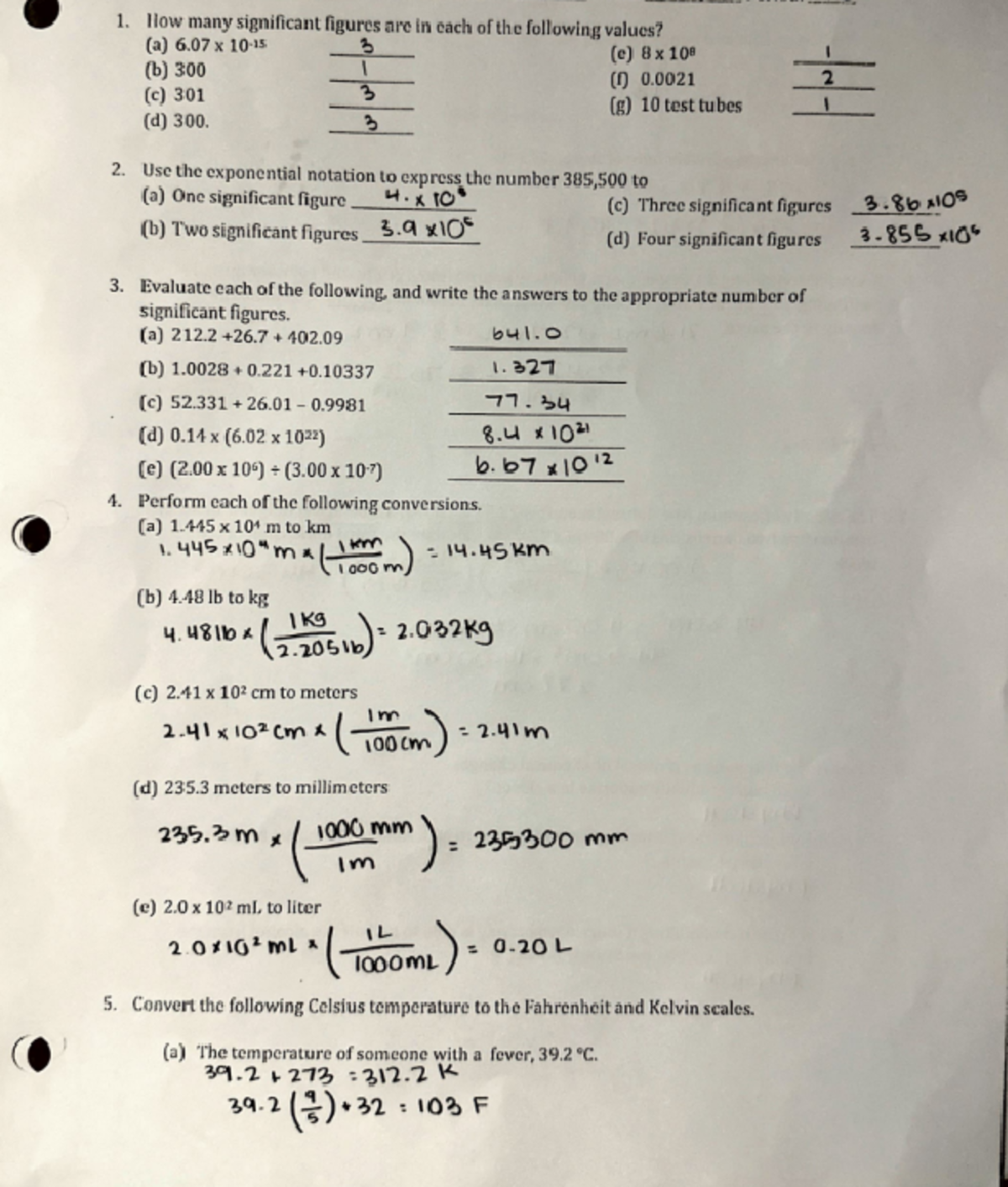 Introduction to Chemistry- Homework 1.1 - 1. How many significant ...