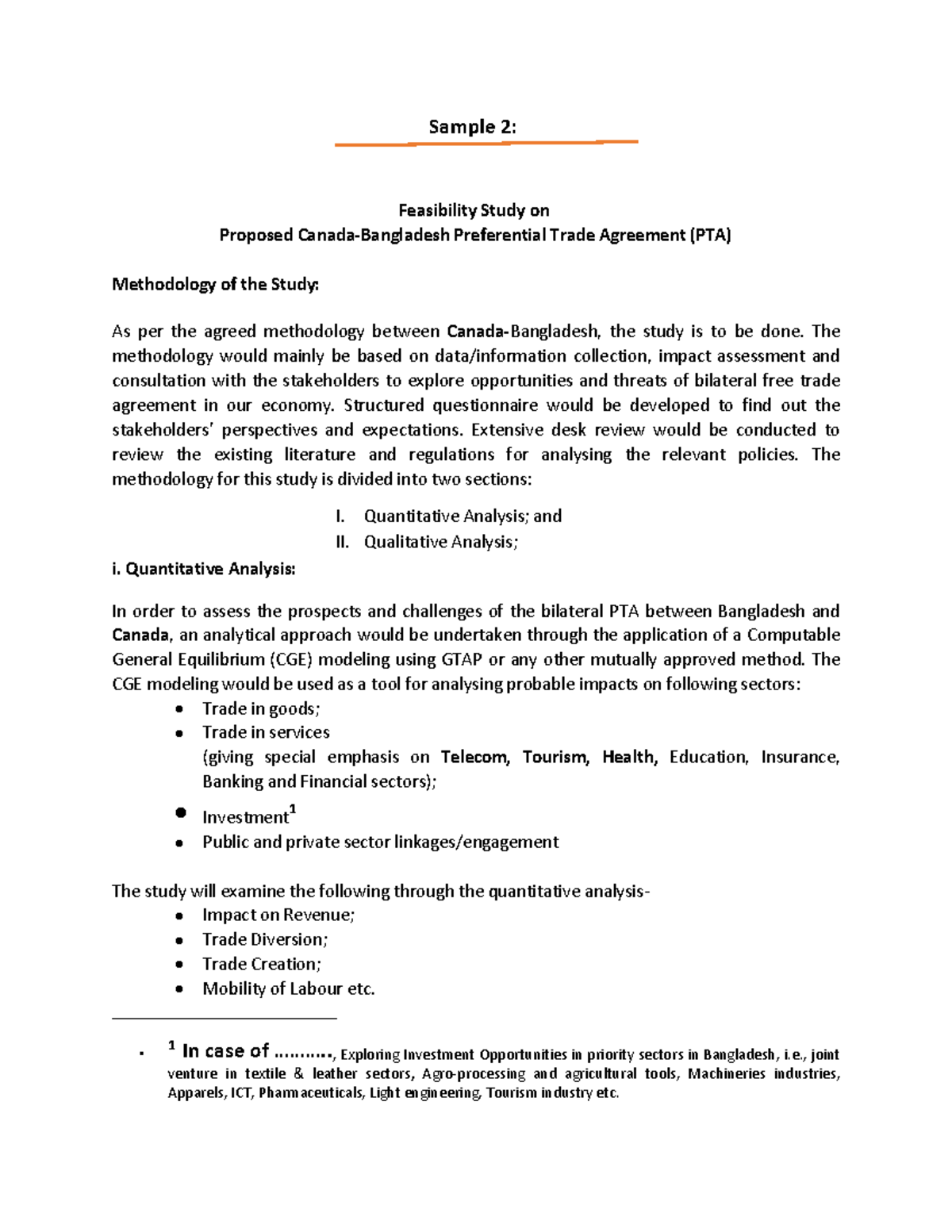 Feasibility Study - Research paper - Sample 2: Feasibility Study on ...