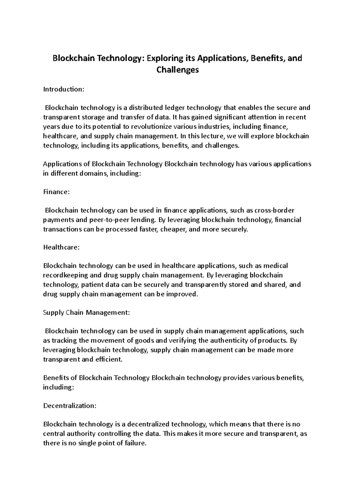 Blockchain Technology- Exploring its Applications, Benefits, and Challenges - Blockchain ...