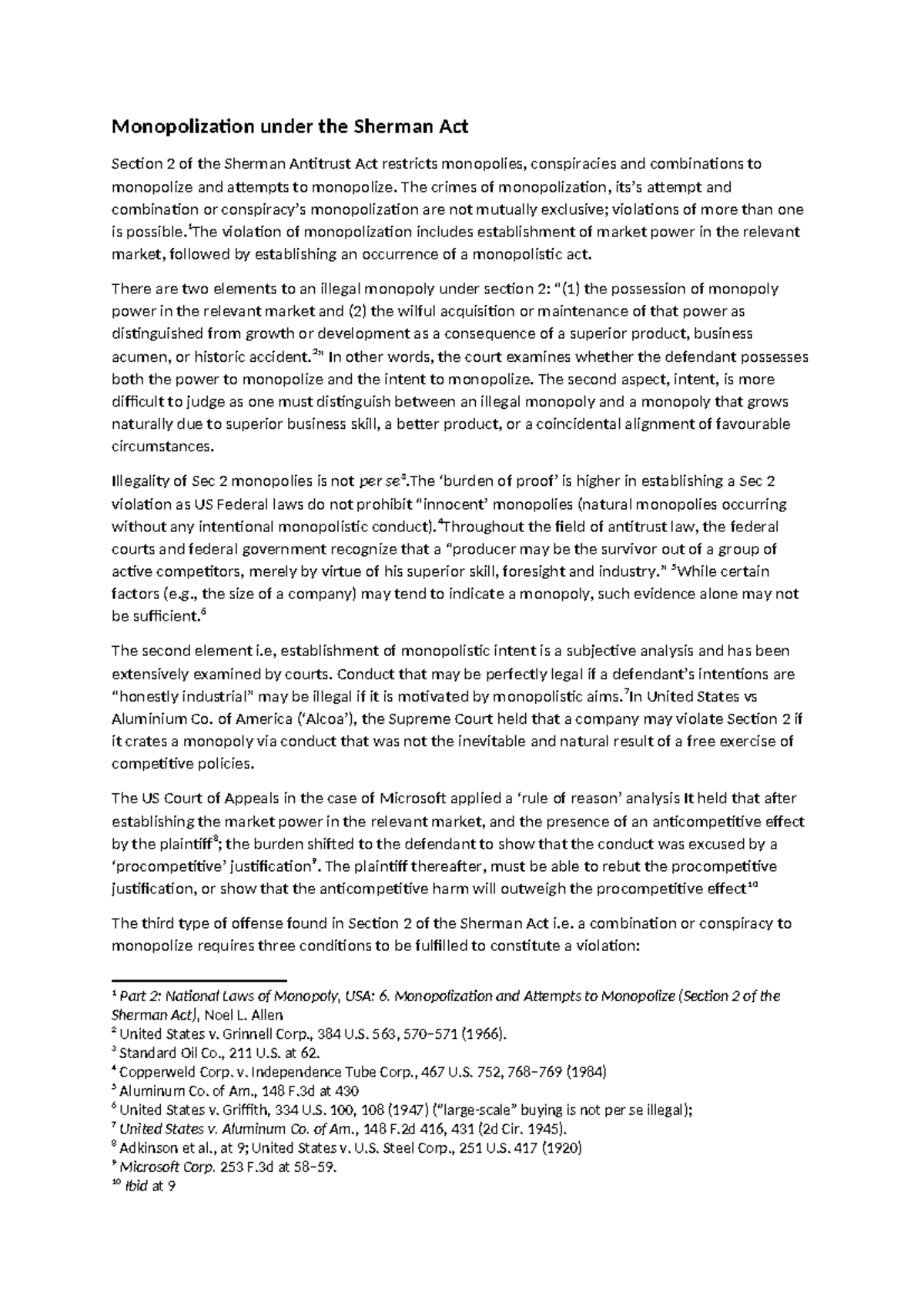 Monopolization under the Sherman Act- Comp Assignment - Monopolization ...