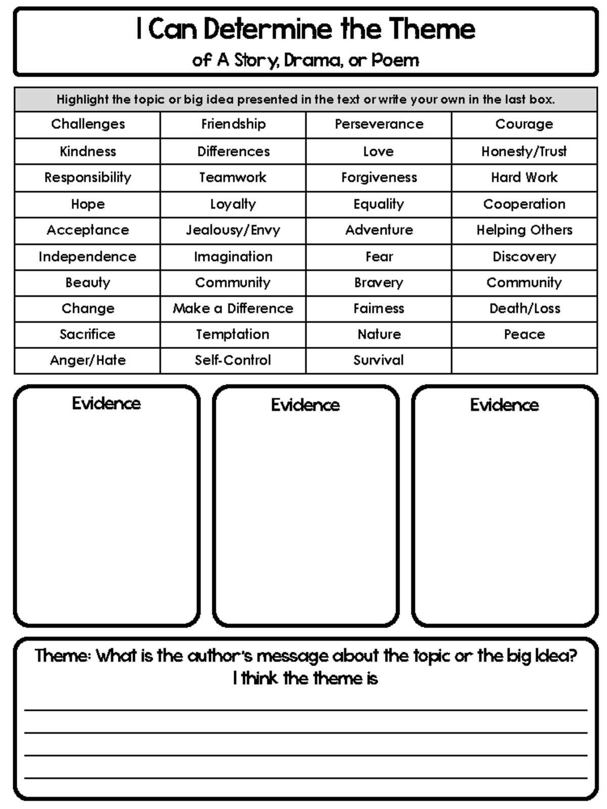 Determine Theme Graphic Organizer Freebie-1 - I Can Determine the Theme ...