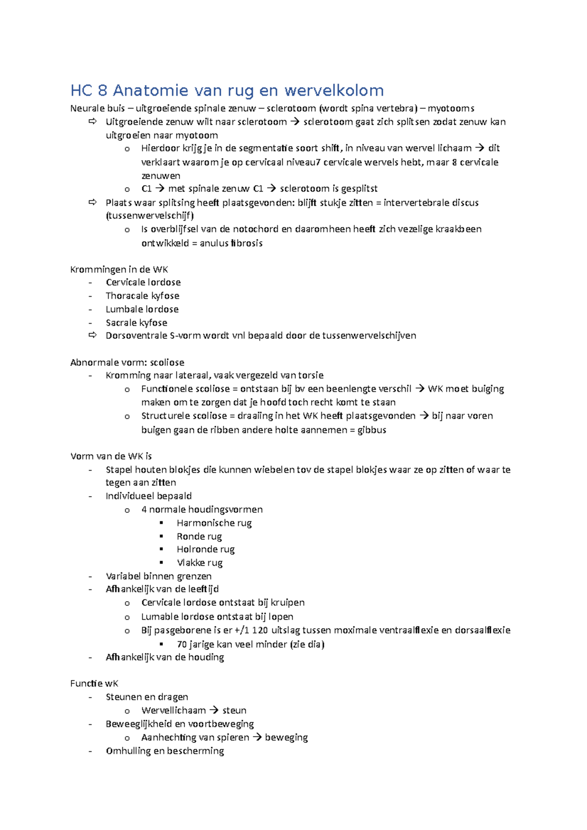 HC 8 Anatomie van rug en wervelkolom - HC 8 Anatomie van rug en ...