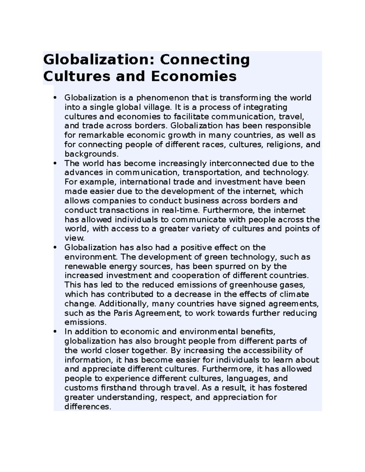 Notes on Globalization - Globalization: Connecting Cultures and ...