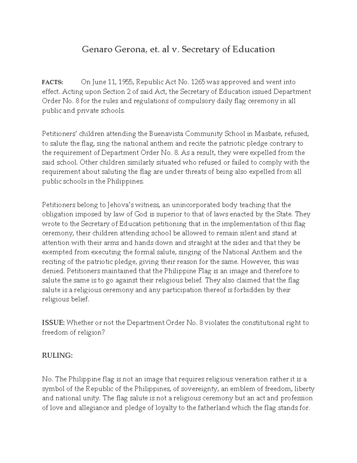 Genaro Gerona - NO INFO - Genaro Gerona, et. al v. Secretary of ...