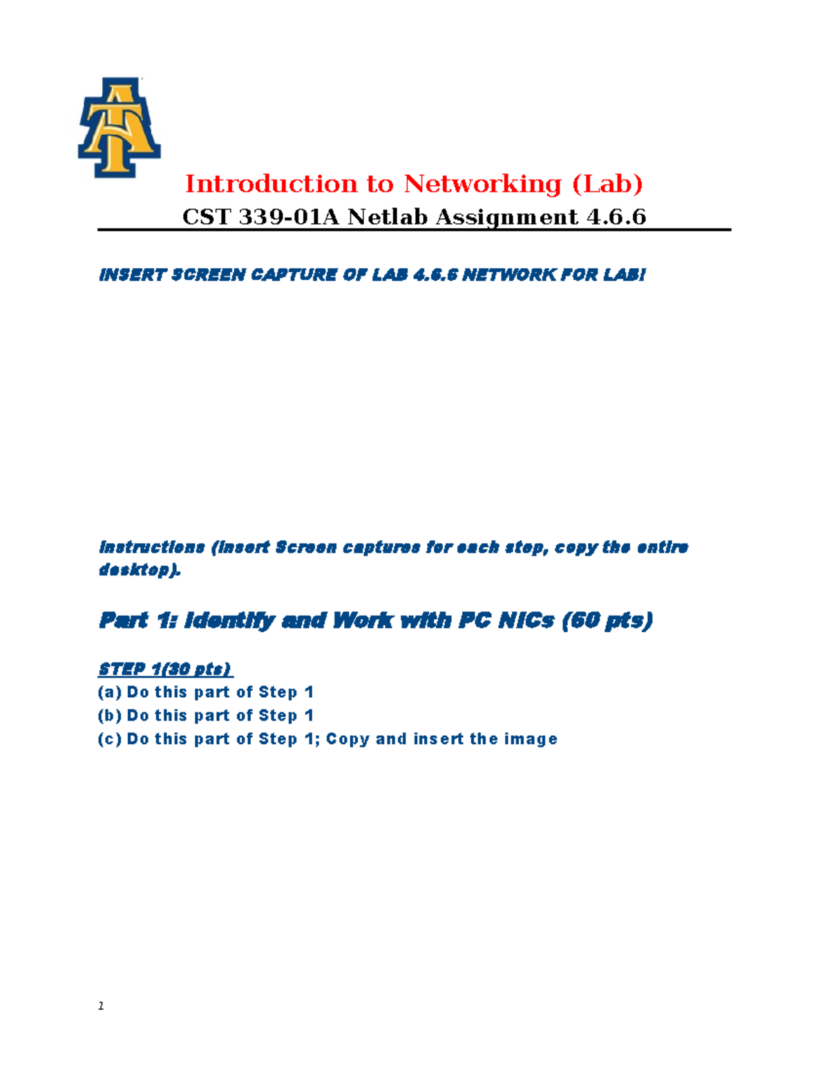 CST 339-001A Netlab Submission Template Lab 4.6.6(1) - Introduction to Networking (Lab) CST 339 ...