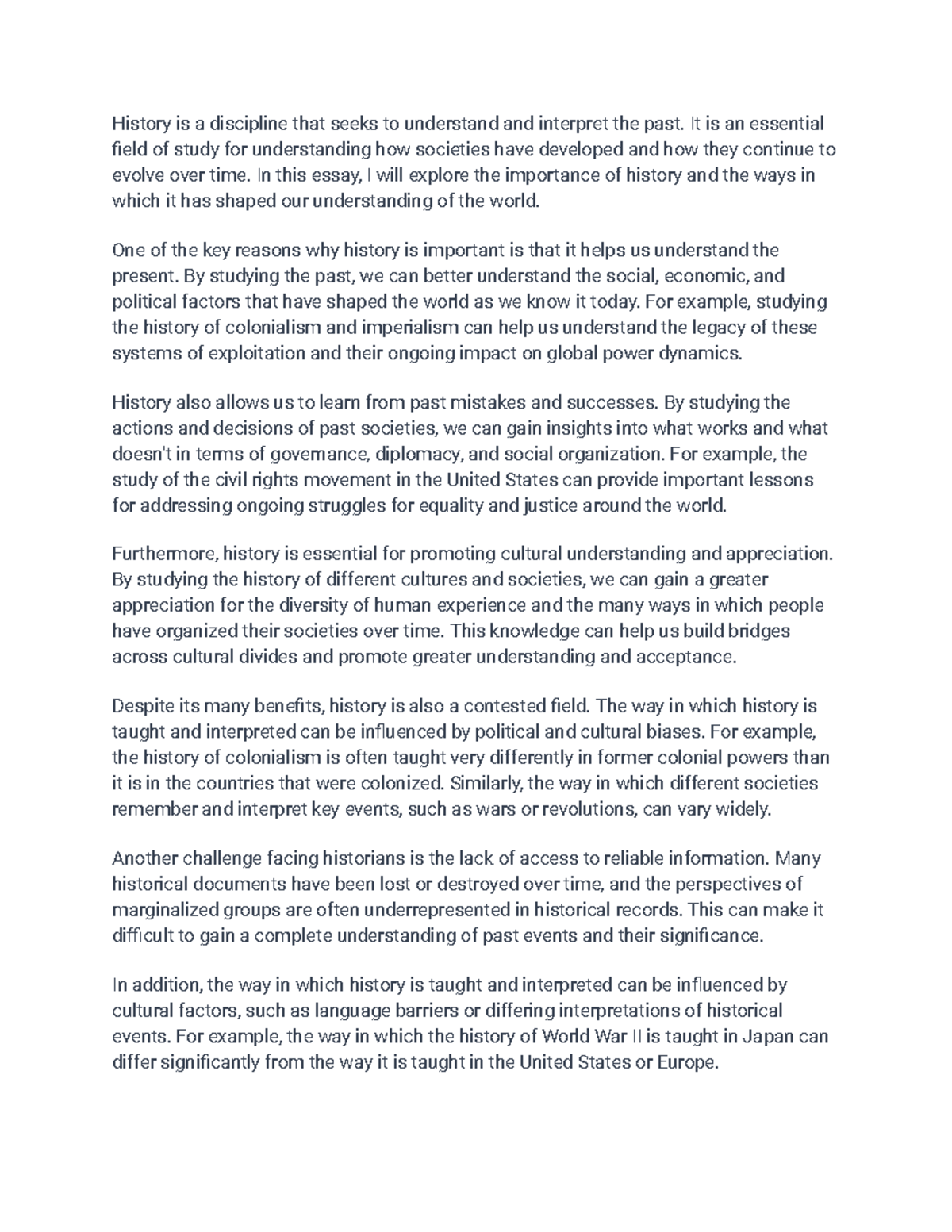 History essay - History is a discipline that seeks to understand and ...