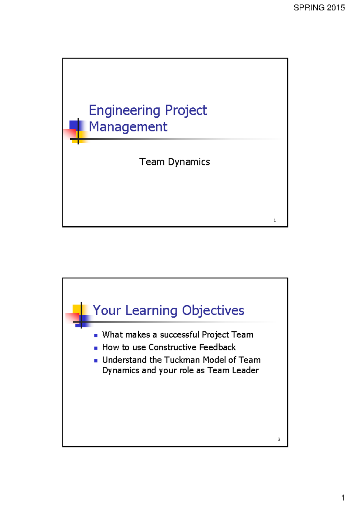 Team Dynamics - lecture - Engineering Project Management Team Dynamics ...