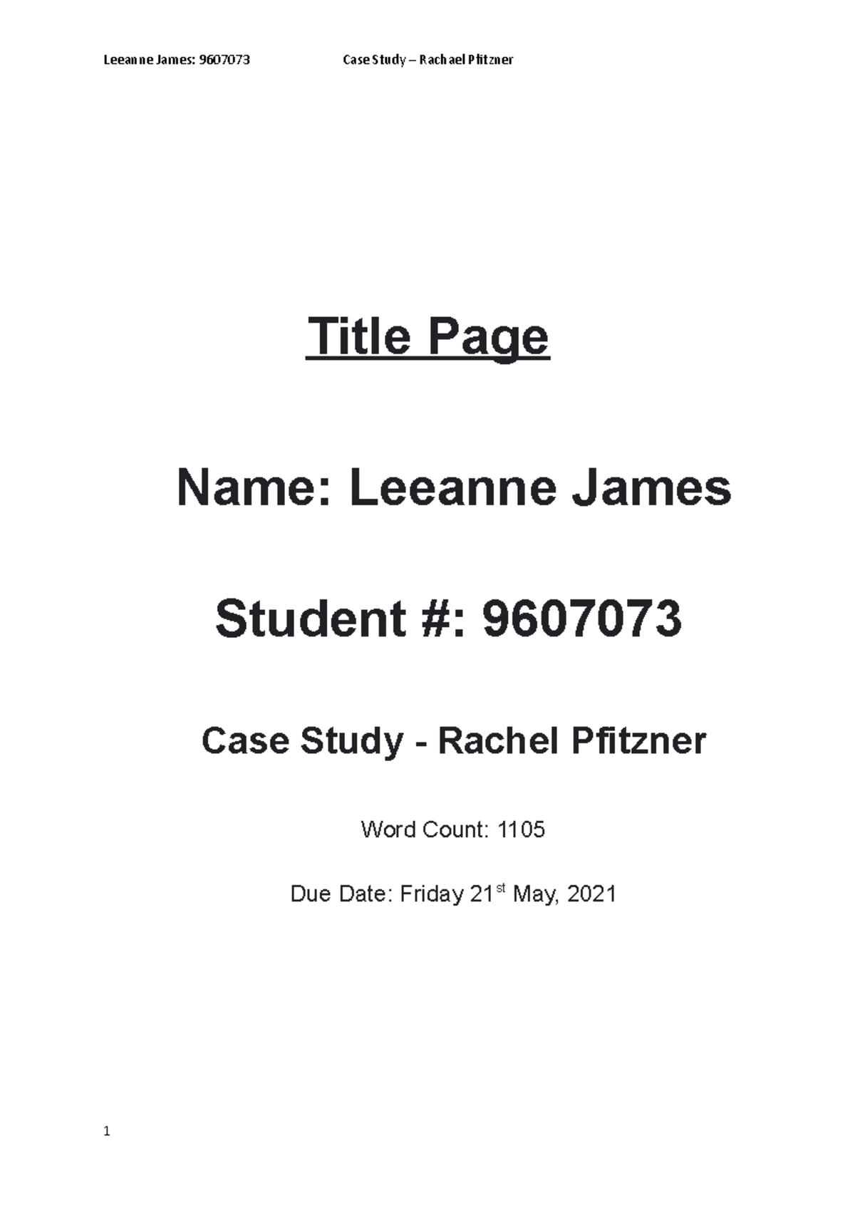 Case Study - ABC - Title Page Name: Leeanne James Student #: 9607073 ...