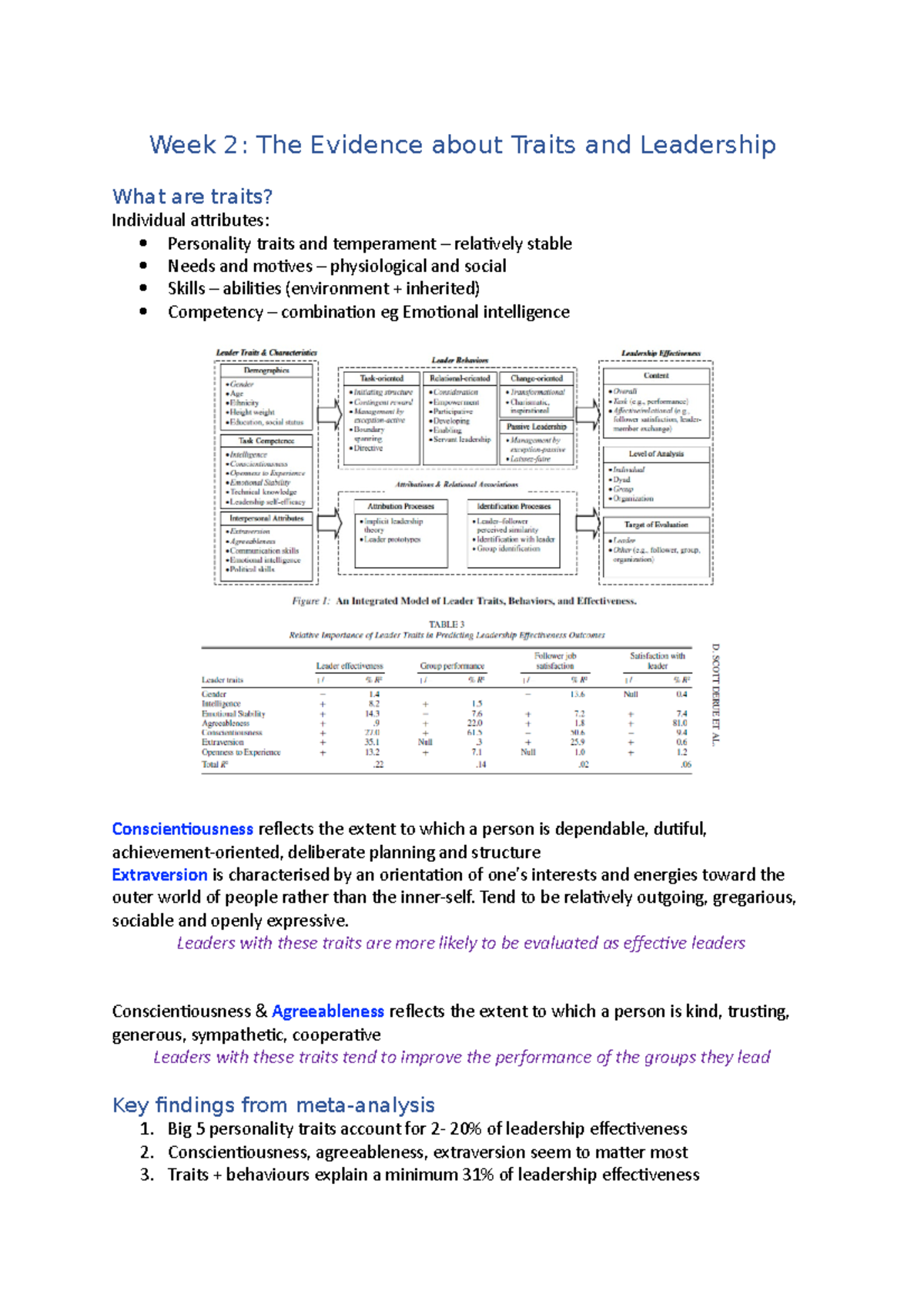 02 The Evidence about Traits and Leadership - Tend to be relatively ...