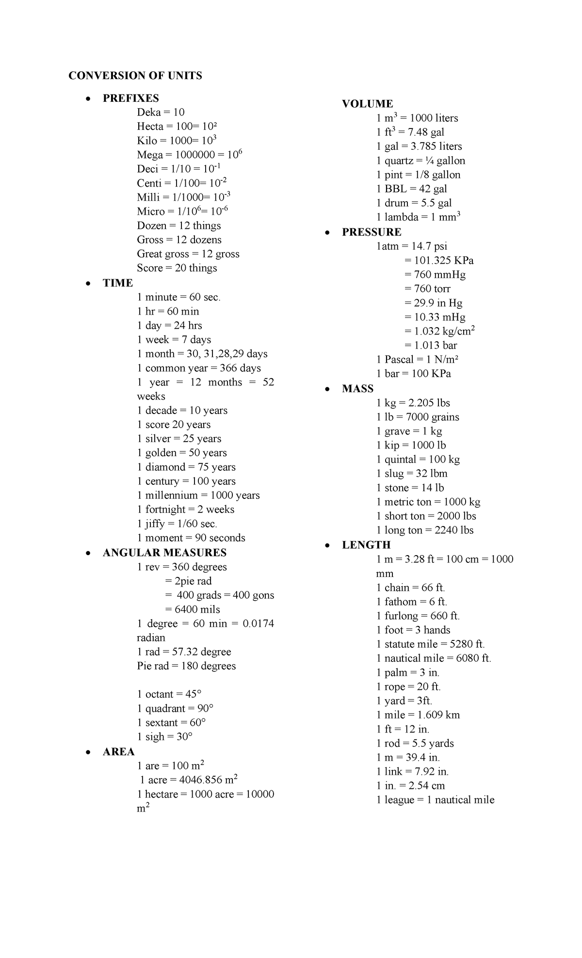 Conversion of Units - CONVERSION OF UNITS PREFIXES Deka = 10 Hecta ...