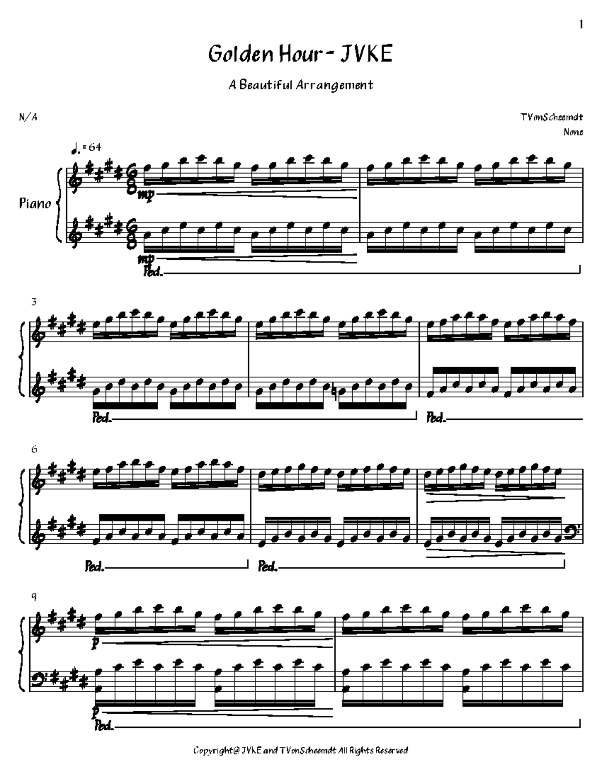 Golden Hour - Piano = 64 3 6 9 Golden Hour- JVKE A Beautiful ...