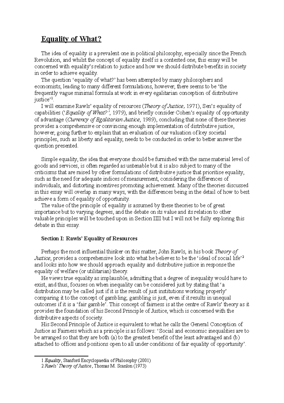 Equality of what? - Equality of What? The idea of equality is a ...