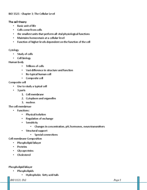 1121 ch1 notes - Chapter 1 - BIO 1121 Human Anatomy and Physiology ...