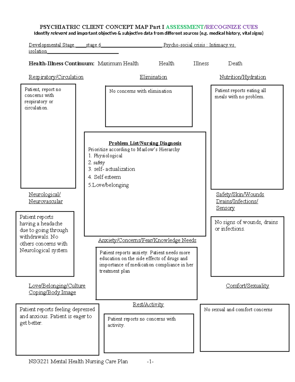 Lina chen - case - PSYCHIATRIC CLIENT CONCEPT MAP Part I ASSESSMENT ...