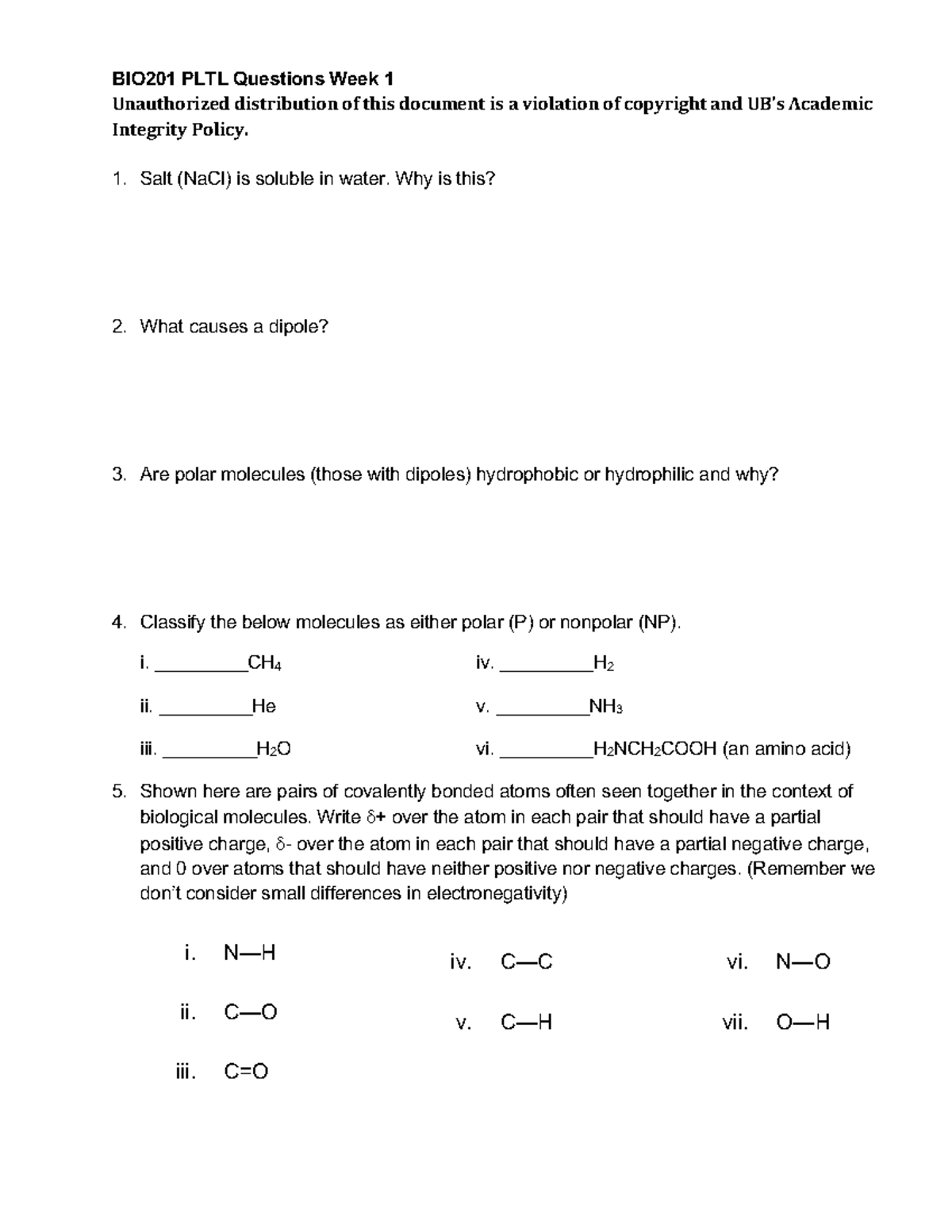 BIO201 PLTL questions week 1 final - BIO201 PLTL Questions Week 1 ...