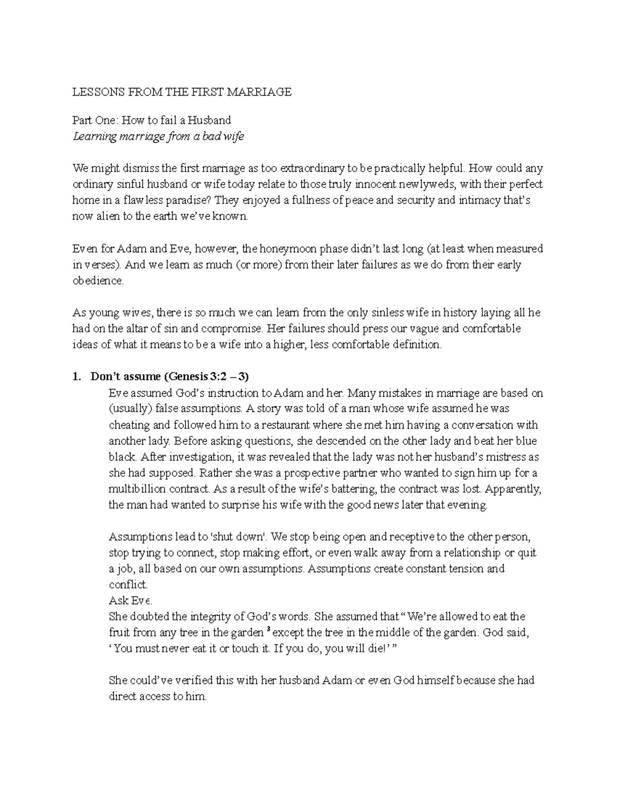 Lessons FROM THE First Marriage - LESSONS FROM THE FIRST MARRIAGE Part ...