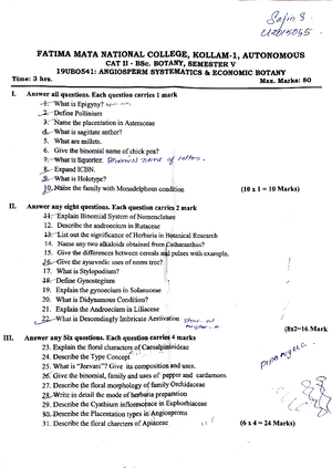 Botany Question paper - FATIMA MATA NATIONAL CoLLEGE (AUTONOMOUS ...