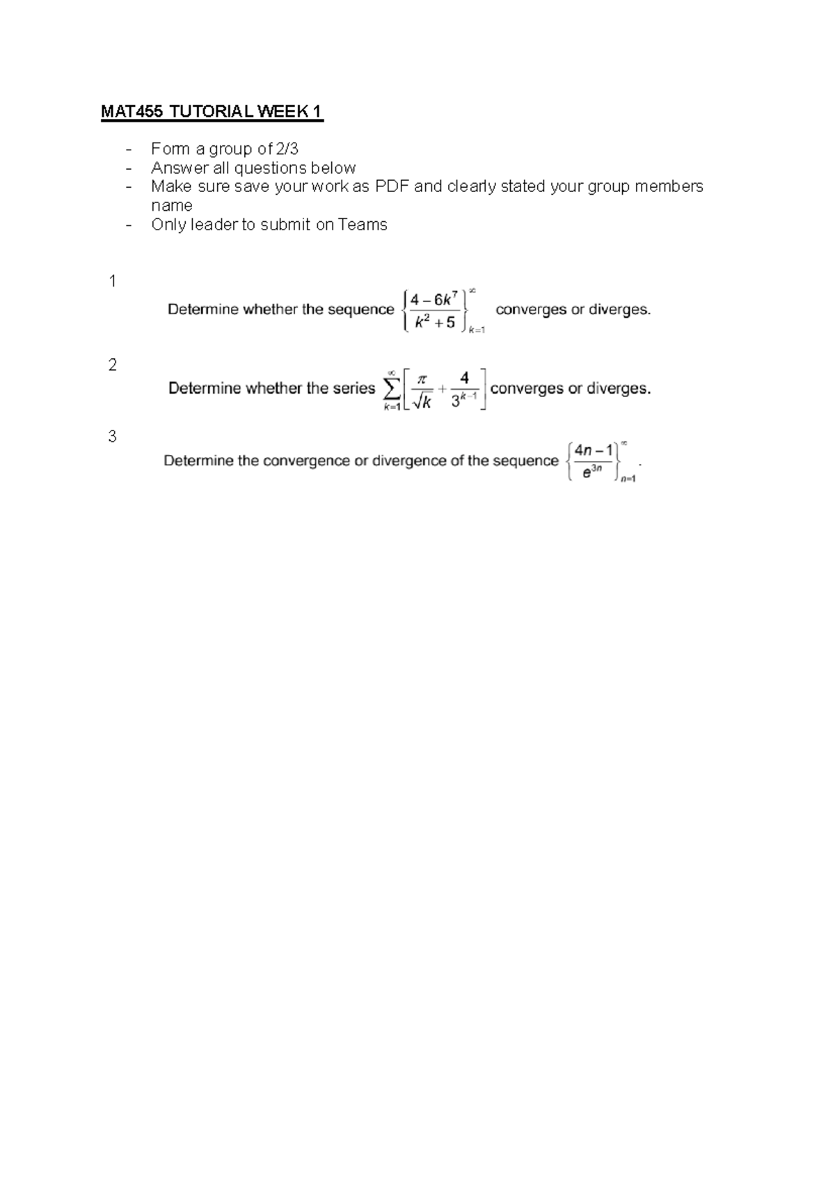 MAT455 Tutorial WEEK 1 - this is an answer how to do question for ...