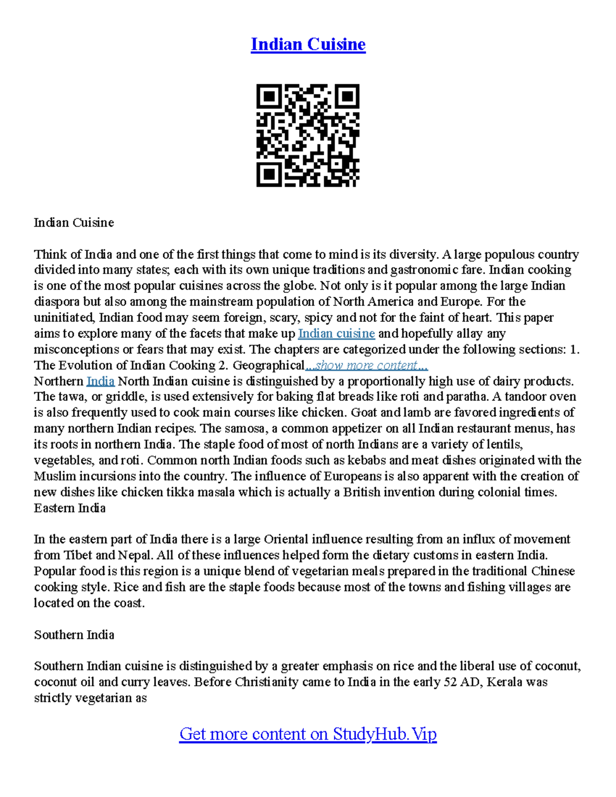 Short Essay On Indian Culture - Indian Cuisine Indian Cuisine Think of ...