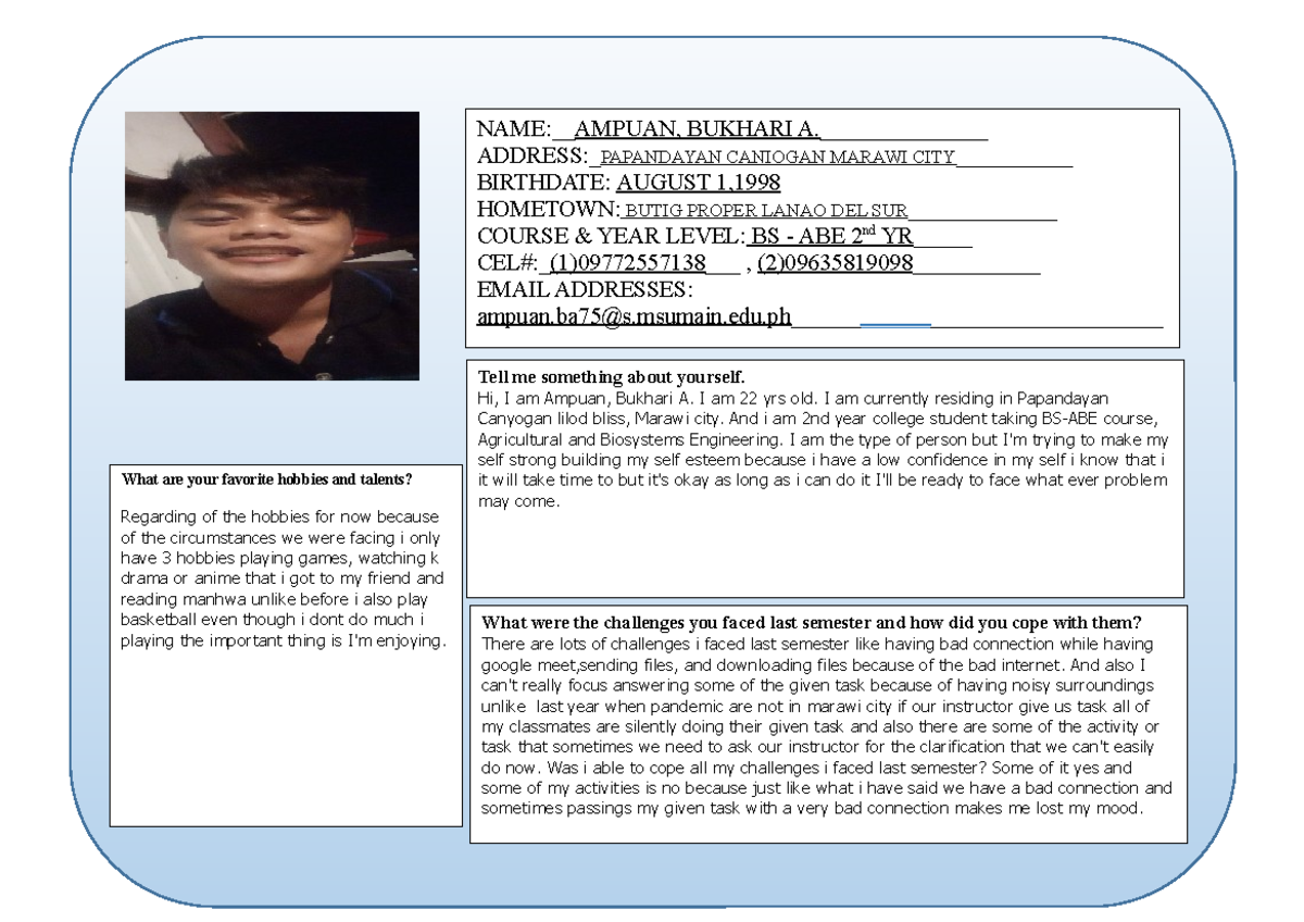 Student profile - assignment - I'm a normal teenager who loves to watch ...