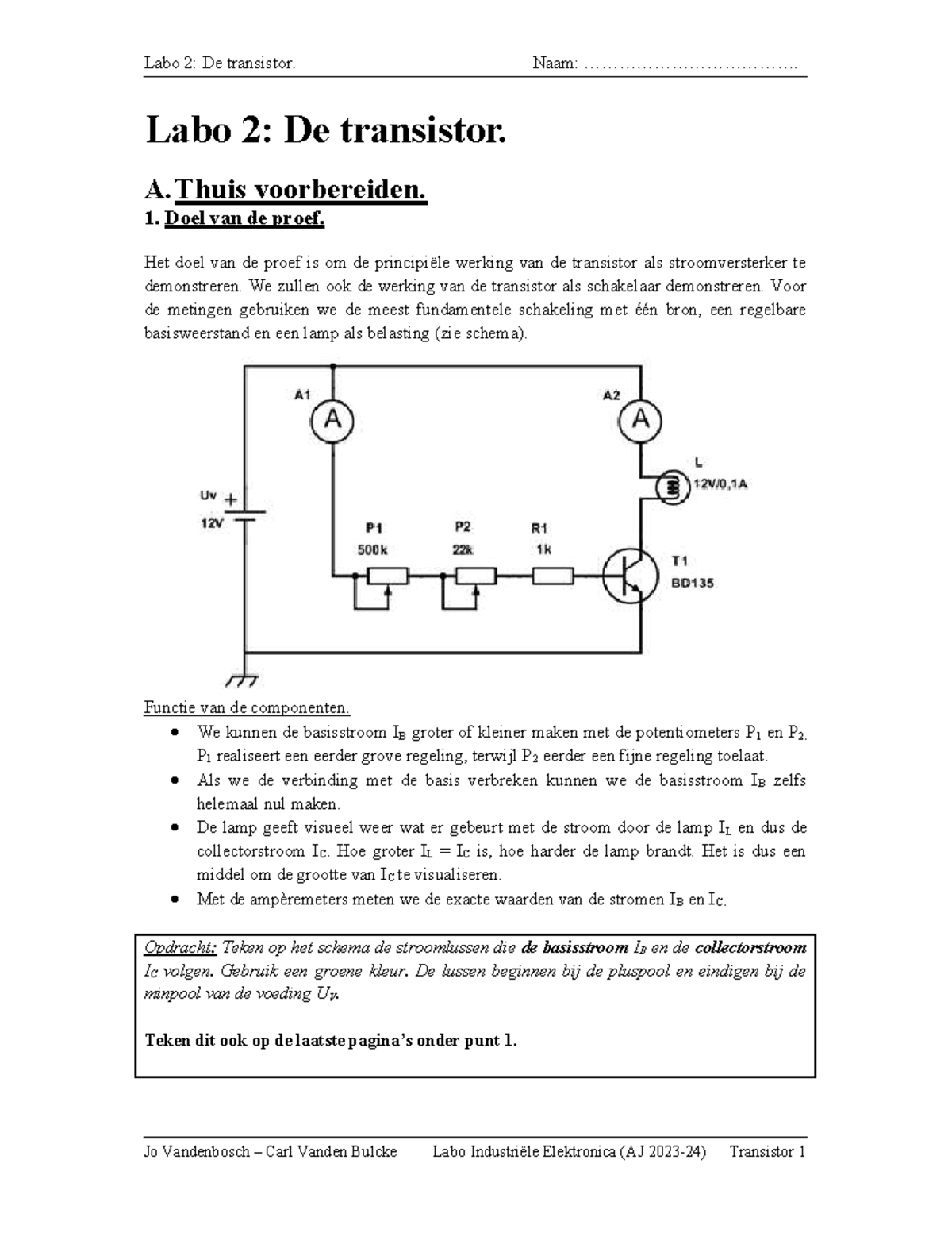 Microsoft Word - Labo 2 De transistor VECL - Labo 2: De transistor. A ...
