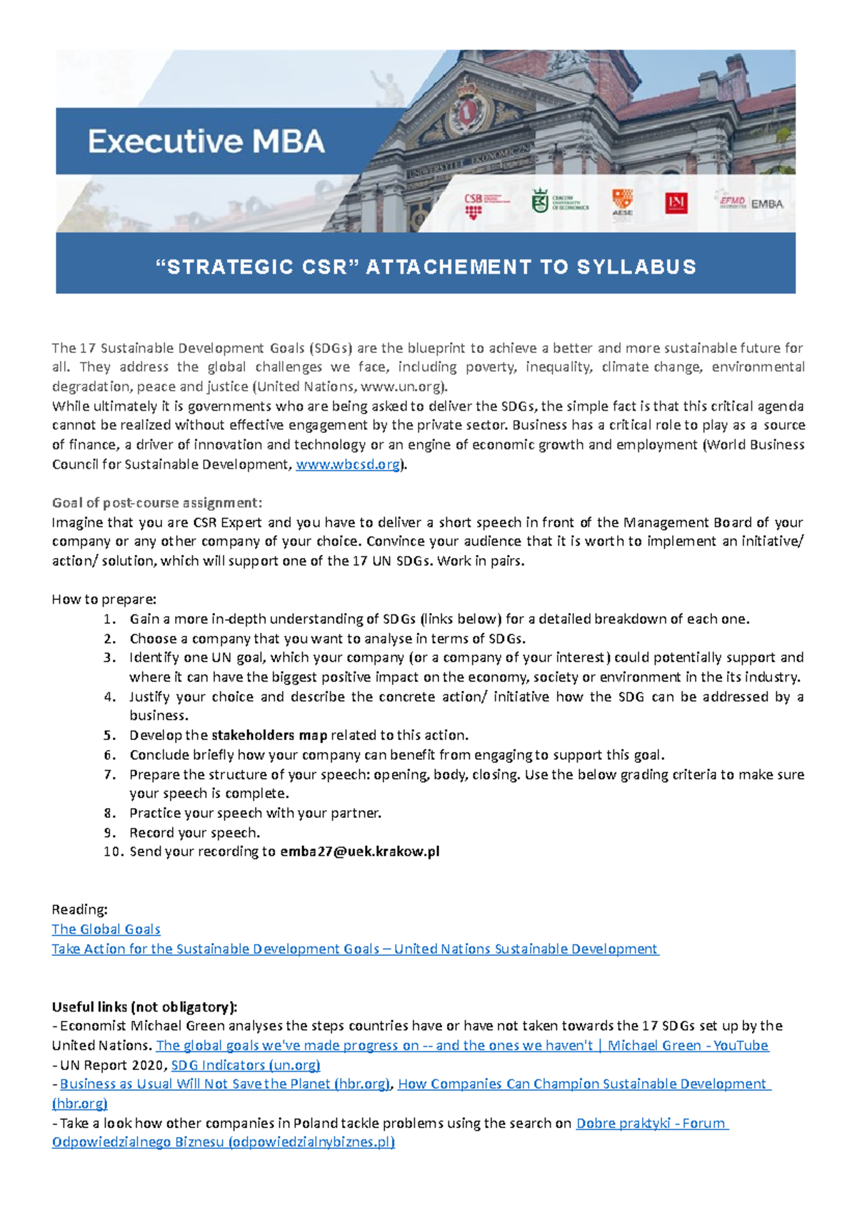 EMBA Attachment to syllabus final - The 17 Sustainable Development ...