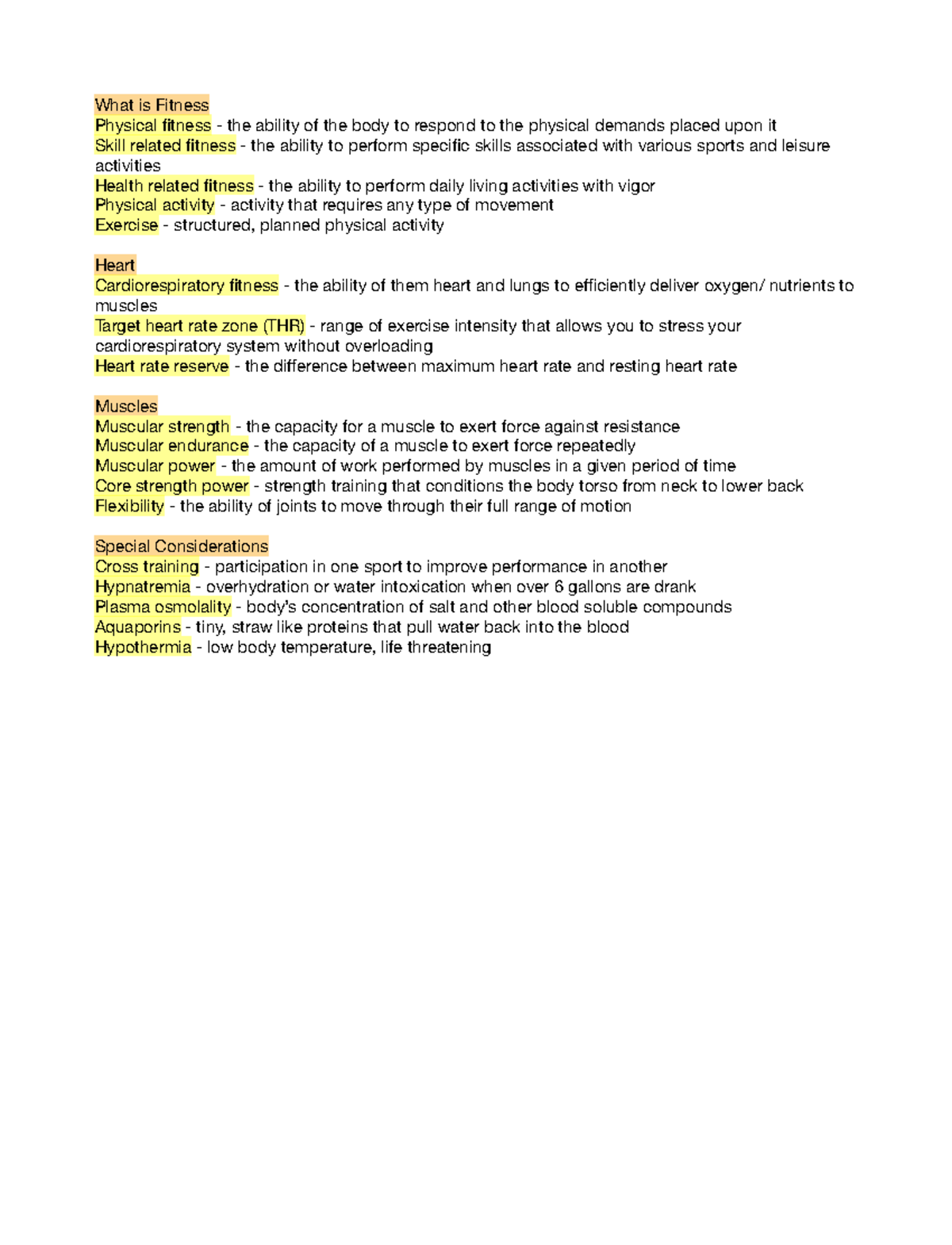 Chapter 6 - Fitness - KHP 230 - What is Fitness Physical fitness - the ...