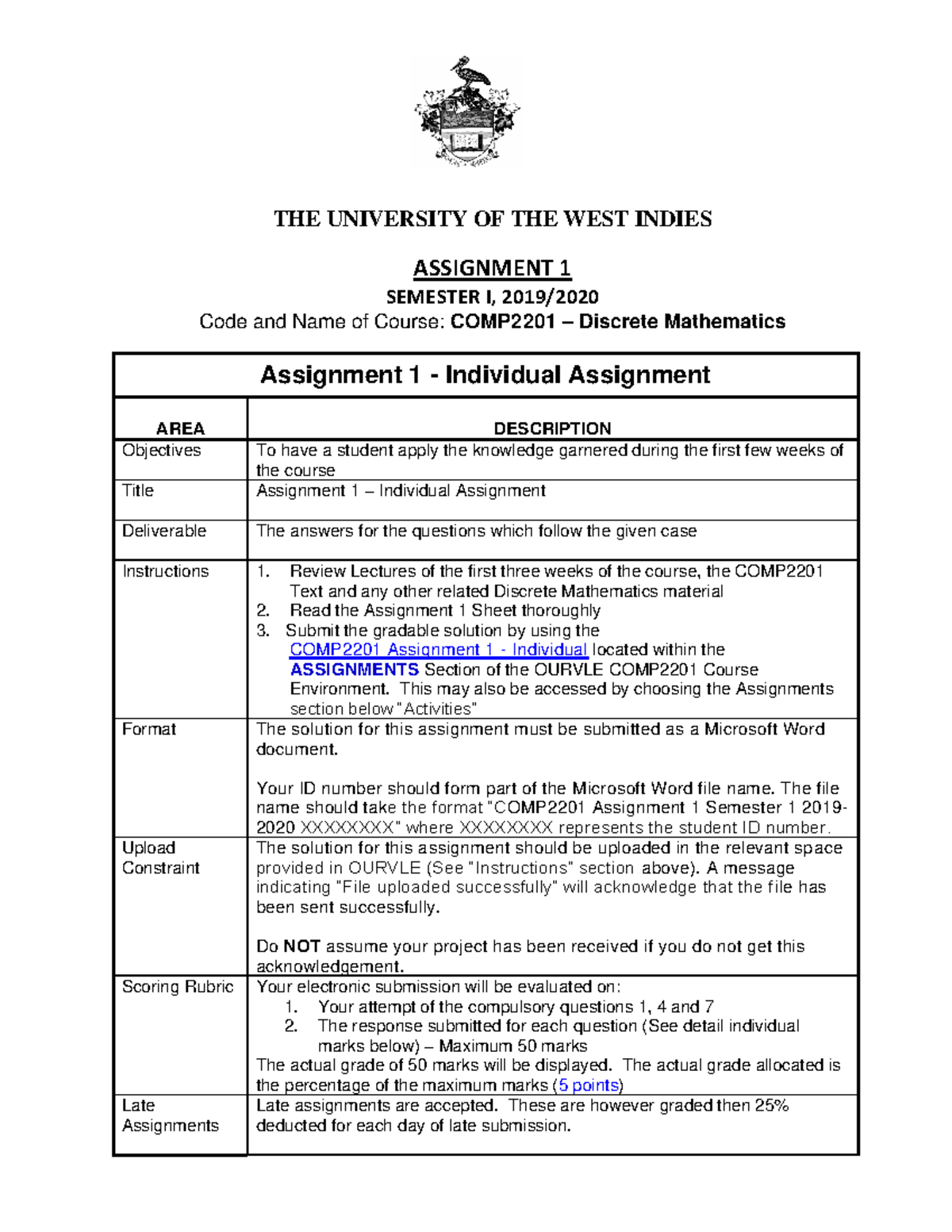 COMP2201 Assignment 1 - Sem 1 2019-2020 - Solution - THE UNIVERSITY OF THE WEST INDIES ...