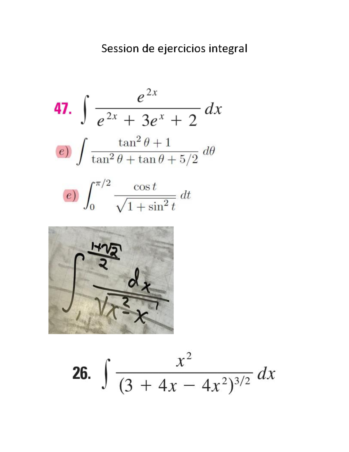 Session de ejercicios integral - Calculo Integral con Ecuaciones Diferenciales - Studocu