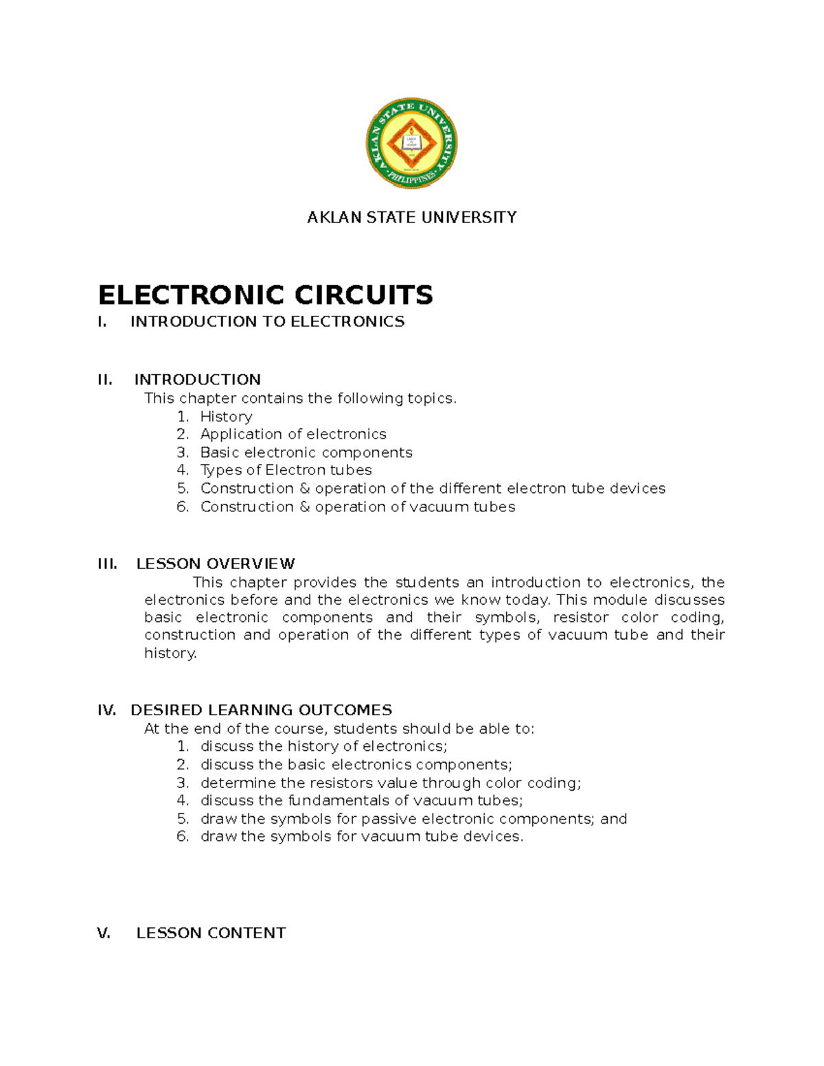 Electronic Circuits(Devices and Analysis)- Introduction TO Electronics ...