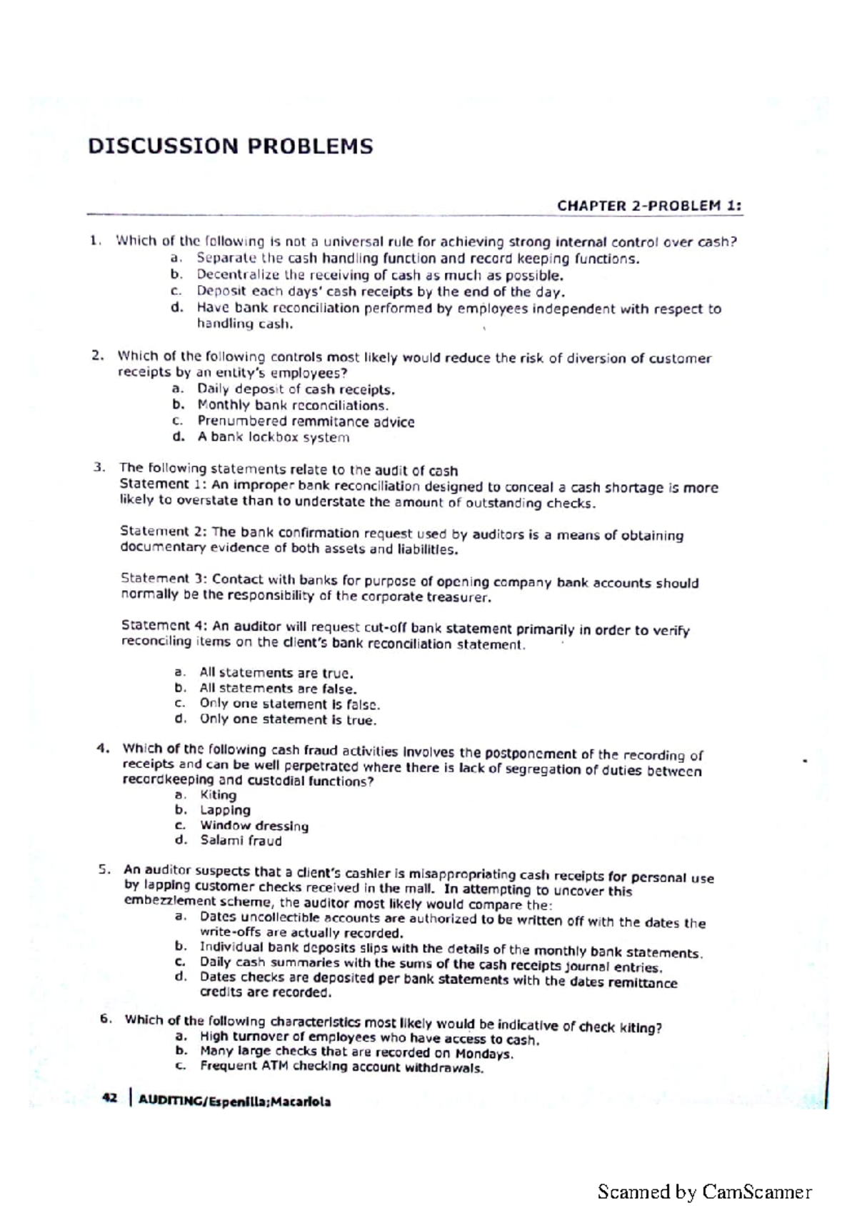 Chapter 02 Audit OF CCE - DISCUSSION PROBLEMS CHAPTER 1: 1. Which of ...