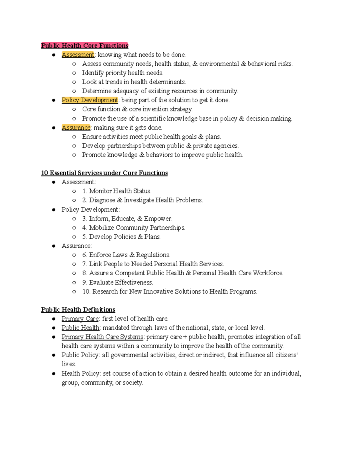 Community CBA 1 Notes - Public Health Core Functions Assessment ...
