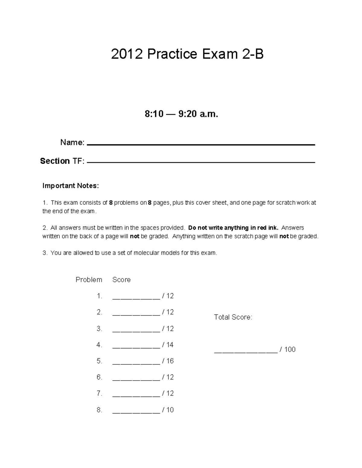 Practice-Exam-2B - Practice test - 8:10 —9:20 a. Name: Section TF ...