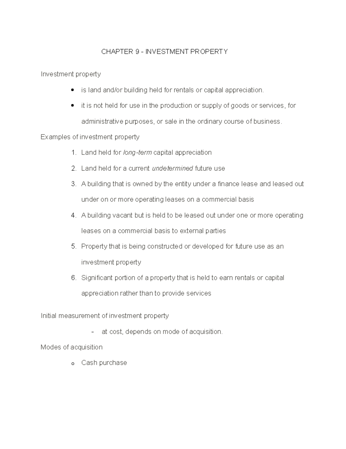 Chapter 9 - Investment Property - CHAPTER 9 - INVESTMENT PROPERTY ...
