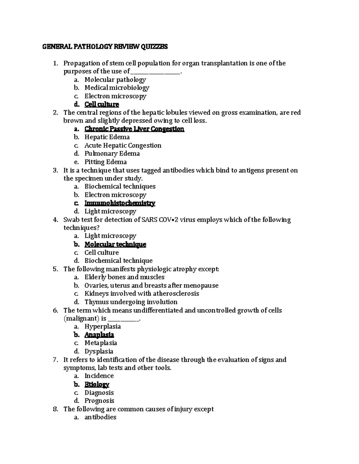 General Pathology Quizzes to Review - GENERAL PATHOLOGY REVIEW QUIZZES ...
