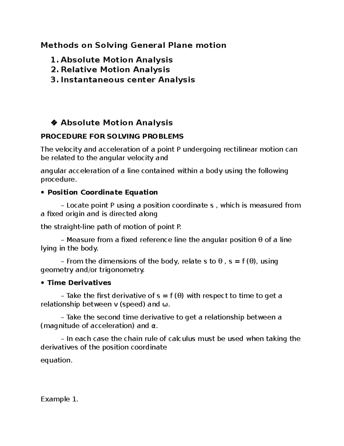 Methods on Solving General Plane motion - Position Coordinate Equation ...